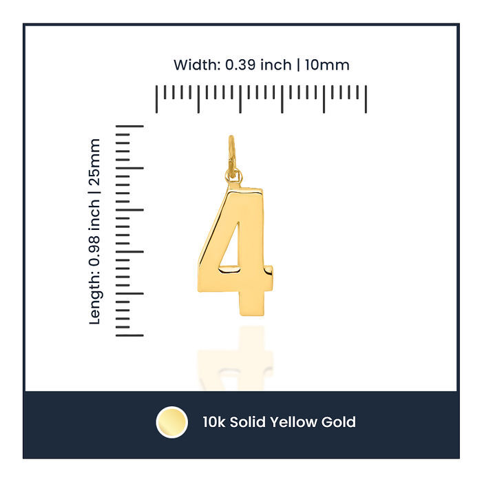 10K Solid Yellow Gold Number 4 Necklace | eBay