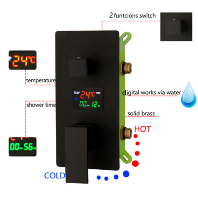 Black Rectangle Concealed Digital Mixer Valve 2-Way Shower Diverter ...