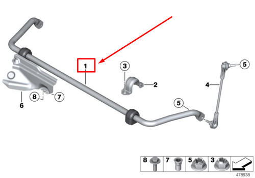 NEW BMW 2 F23 FRONT STABILIZER W/RUBBER MOUNTING 31306869291 6869291 ...