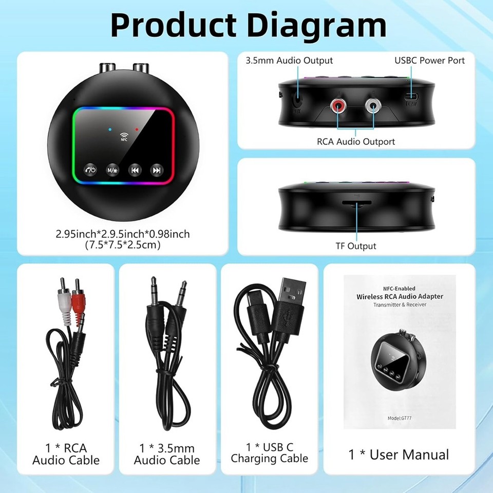 NFC Bluetooth 5.4 Transmitter Receiver,Bluetooth Audio Adapter with ...