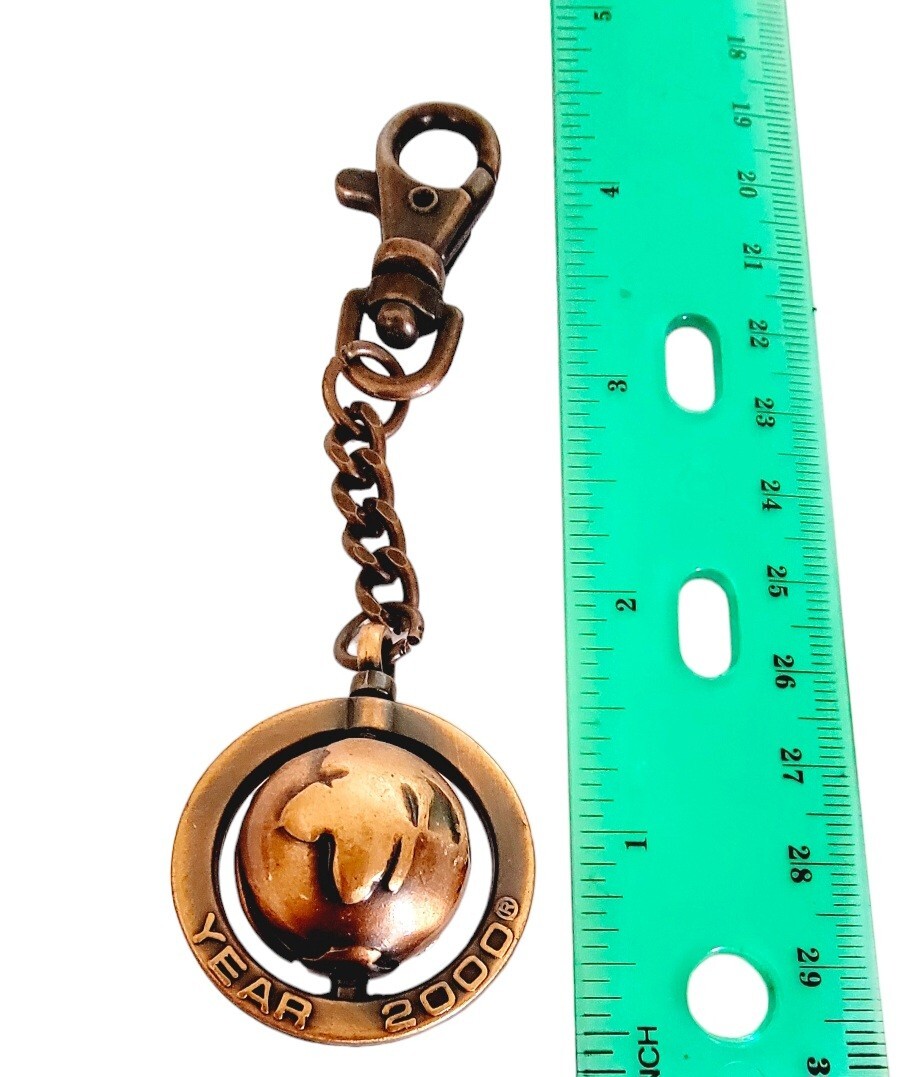 Year 2000 Y2K Spinning Earth Globe Keychain Coppertone Metal Spin World ...