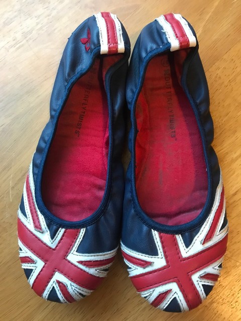 Butterfly Twists Union Jack Flag British red white blue flat ballet 6.5 ...