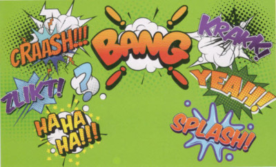 SUPERHERO NOISES/SAYINGS photo backdrop BIRTHDAY party decor Scene ...