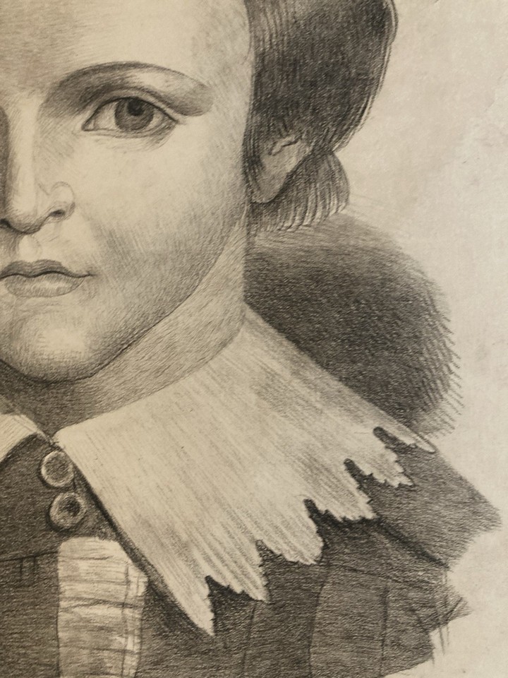 Beautiful Drawing 1850 Pencil Portrait Head Bust Xixth to Identify Art ...