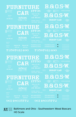 K4 HO Scale Decals Baltimore and Ohio-Southwest Early Wood Boxcar White ...