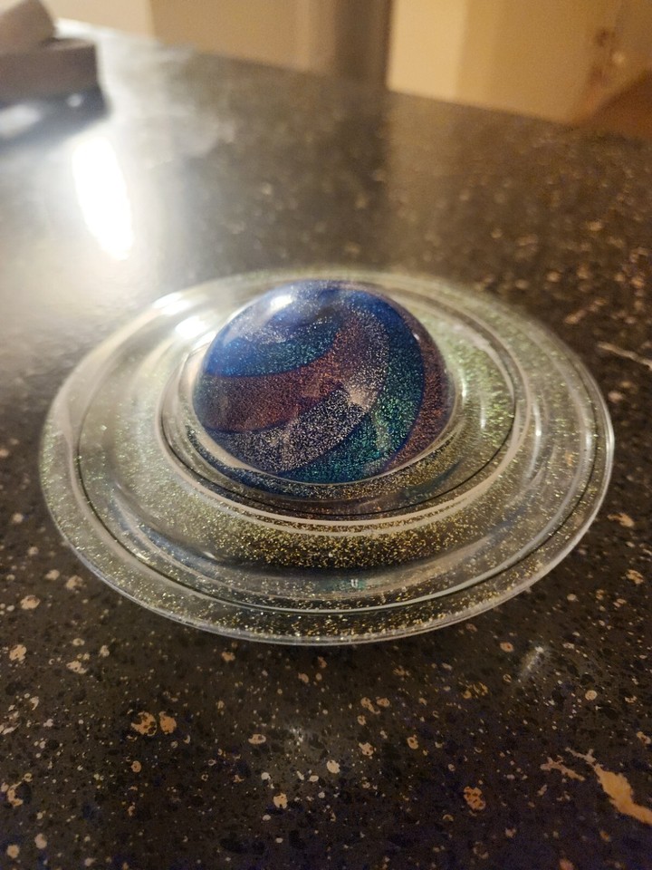 5" Glass Eye Studio Rings Of Saturn Paperweight Hand Blown Glass Space ...