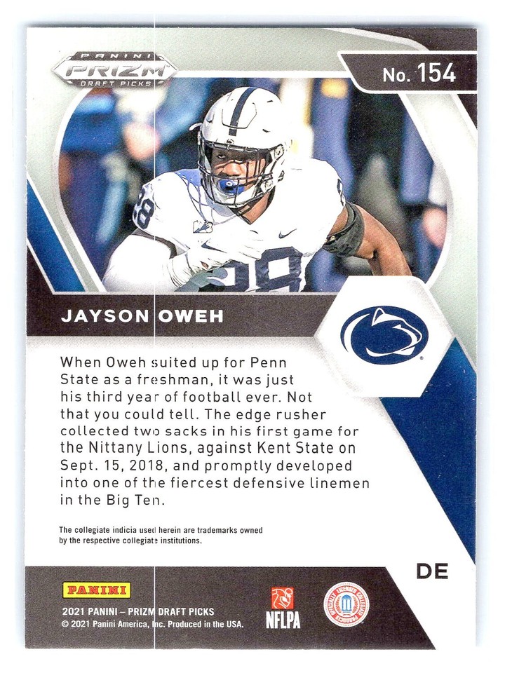 2021 Panini Prizm Draft Picks #154 Jayson Oweh Football Penn State | eBay