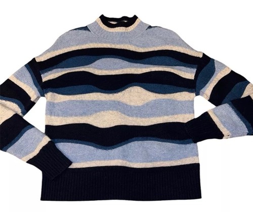 Pure Cashmere Jumper Sweater Abstract Blue Women’s Size M Coastal ...