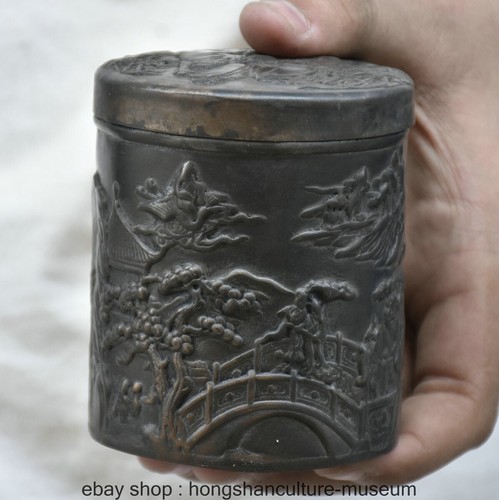 3.4" Old Chinese Bronze Ware Dynasty Palace Tongzi House immortal Jewelry Box | eBay