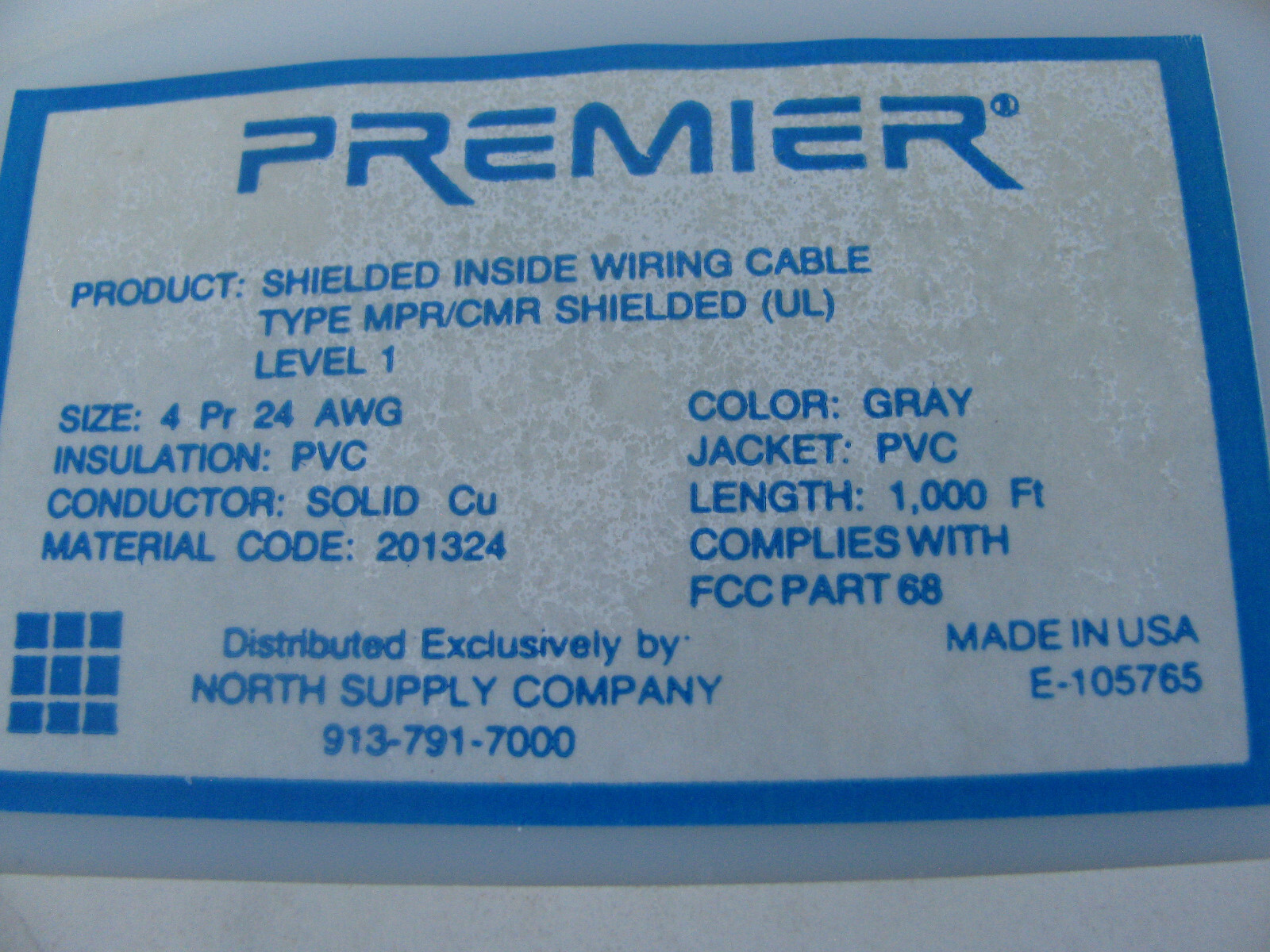 1000' Premier 8 conductor (4 Pair) Solid Cu 24gu SHIELDED MPR CMR Cable ...