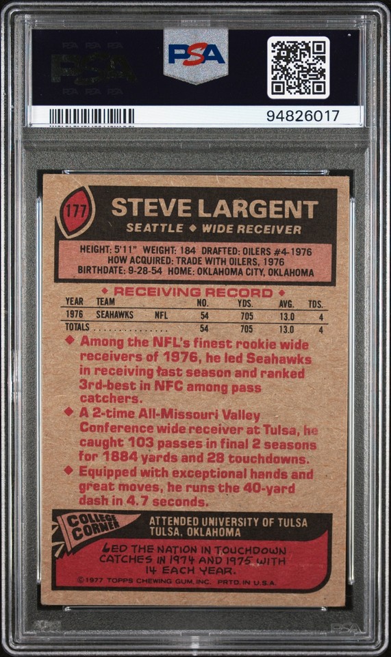 1977 TOPPS #177 STEVE LARGENT ROOKIE RC PSA AUTHENTIC AUTO 10 | eBay