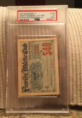 1897 Boxing Ticket Stub - James Corbett vs. Robert Fitzsimmions PSA 3 ...