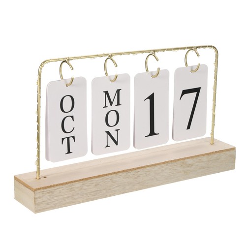 Vintage Wood Perpetual Calendar Wooden Flip Calendar with Light Turn ...