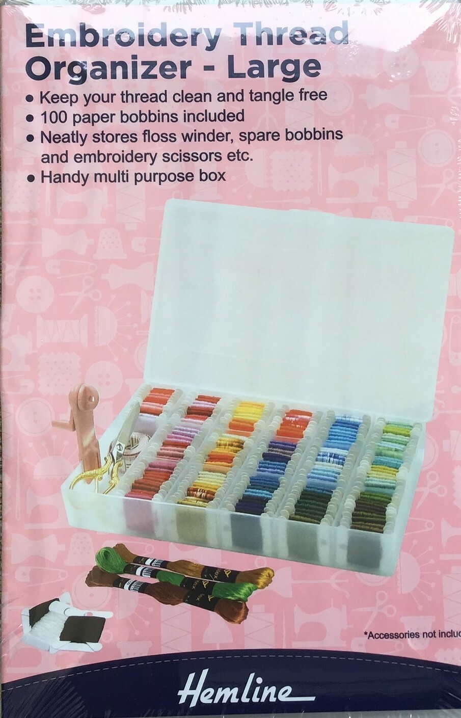 LARGE HEMLINE THREAD ORGANISER BOX (INCLUDES 100 CARDBOARD BOBBINS ...