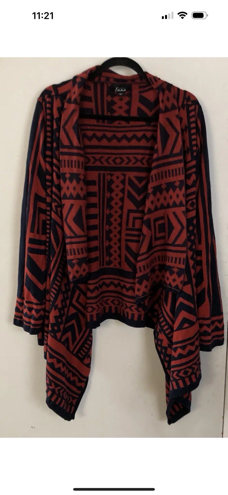 Simply Emma Rust & Navy Aztec Print Waterfall Cardiga… - Gem