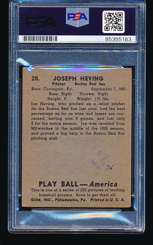 1939 Play Ball Signed Autographed JOE HEVING #20 PSA A - No Creases | eBay