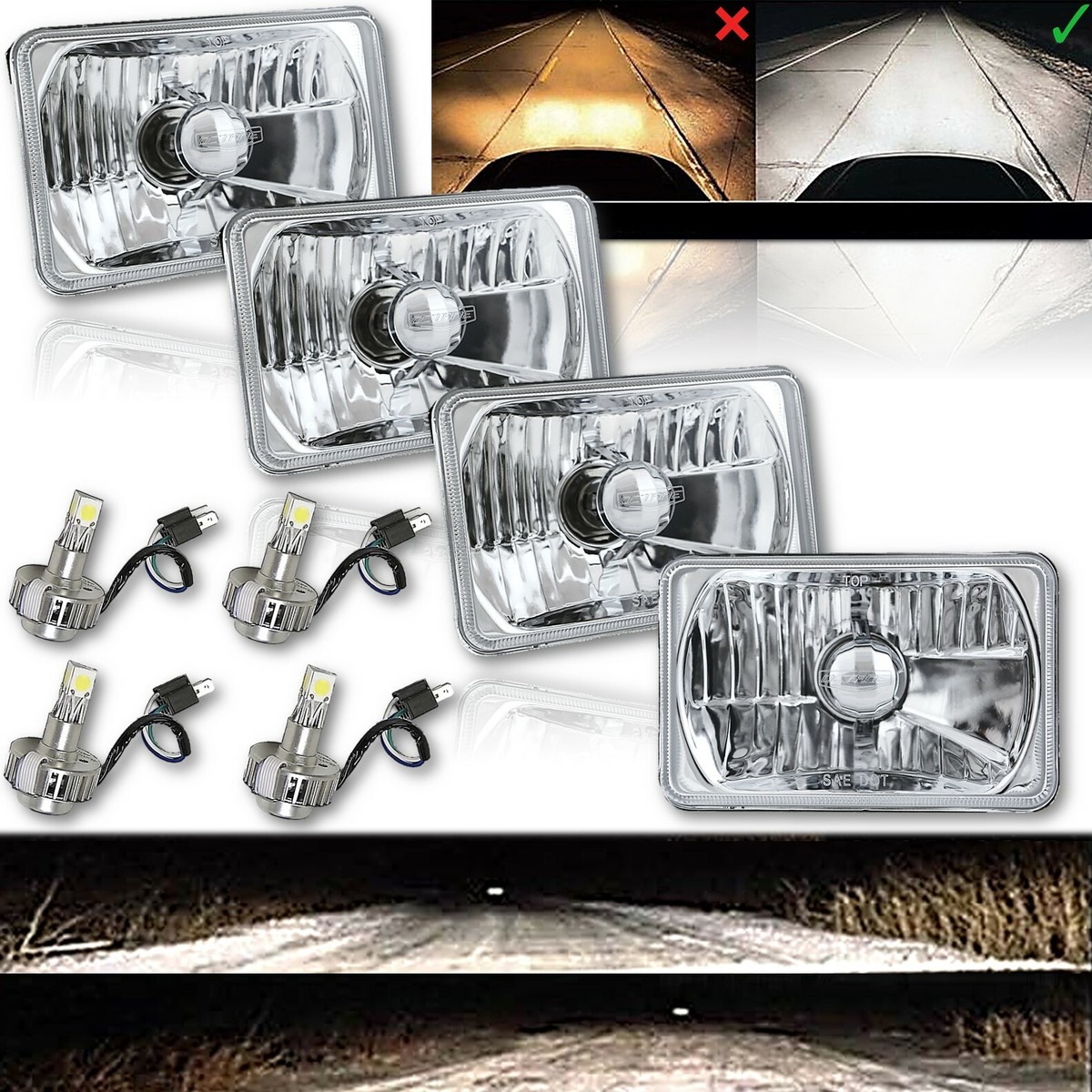 4X6 Blue LED Halo Angel Eye Halogen H4 Headlights Crystal Clear ...