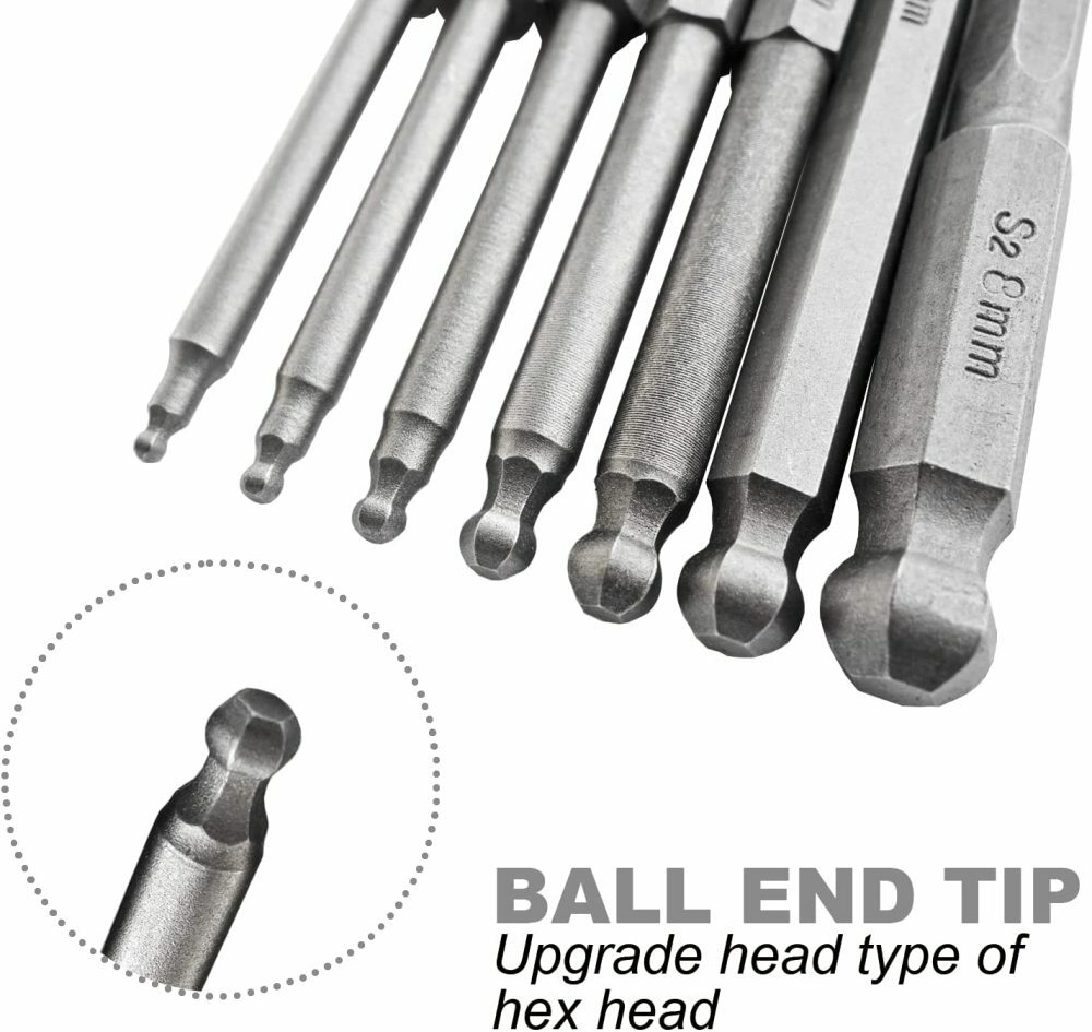 7X Metric Ball End 1/4Hex Screwdriver Bit Set Magnetic Ball Head Allen ...