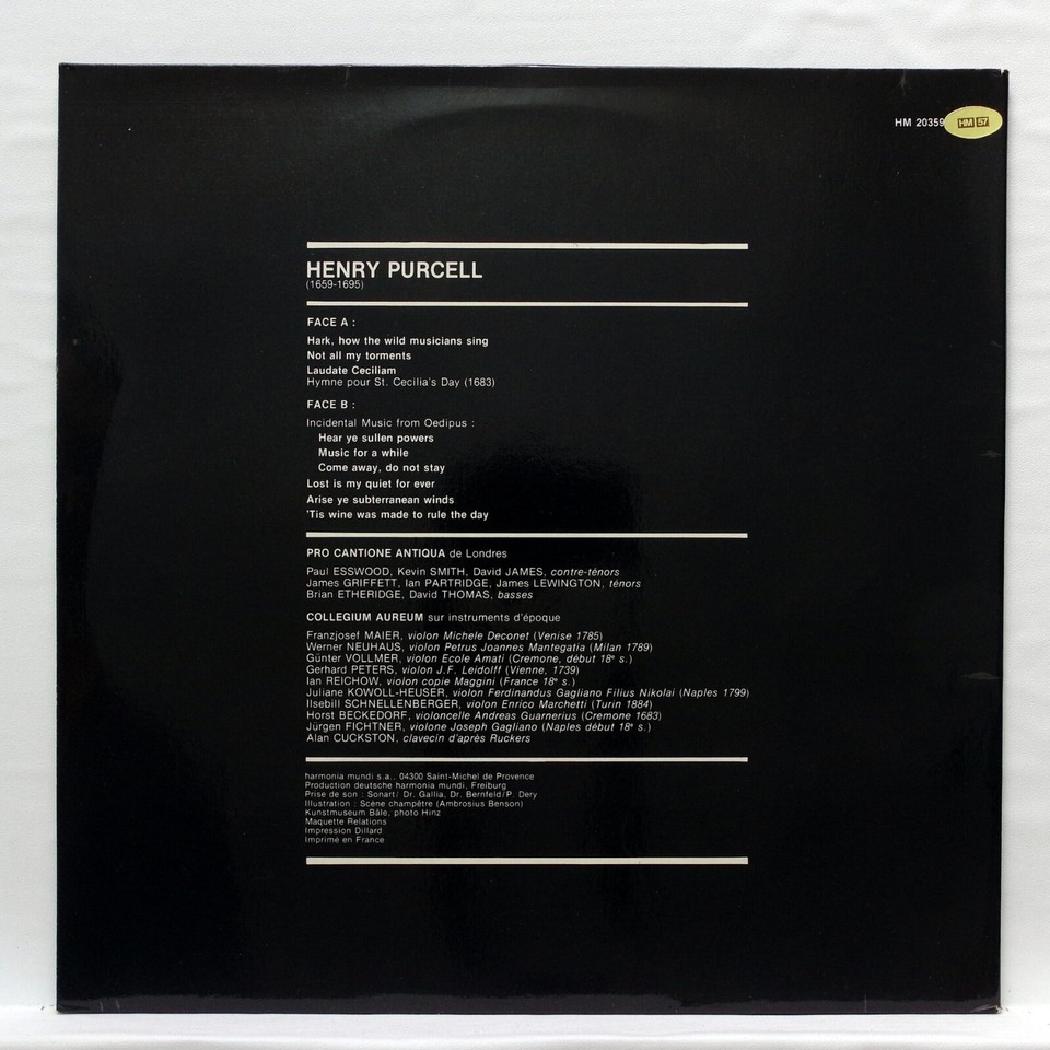 MARK BROWN - PURCELL laudate cecilia & secular motets HARMONIA MUNDI LP ...