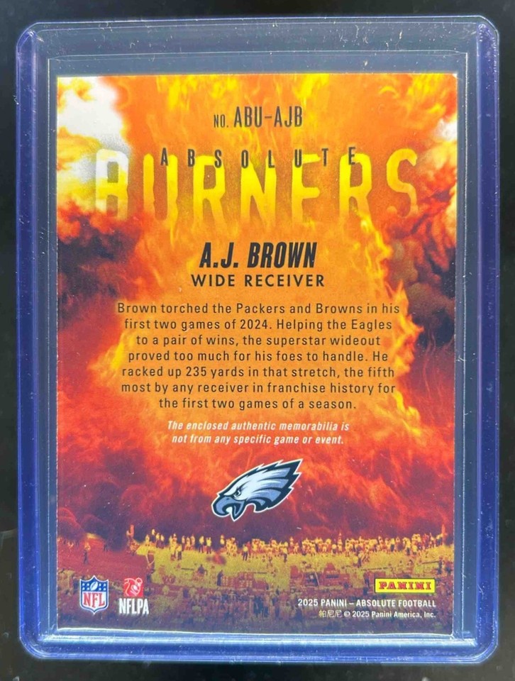 2025 Absolute AJ Brown Burners Jersey #ABU-AJB Eagles | eBay