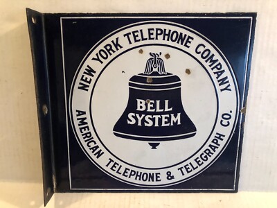 Vintage Original New York Telephone Bell Porcelain Flange Adv. Phone ...