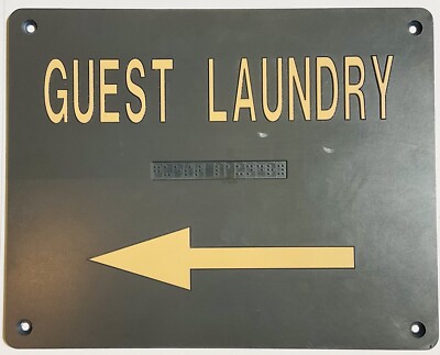VINTAGE MOTEL 6 GUEST LAUNDRY W BRAILLE POINT LEFT ARROW SIGN ORIGINAL ...