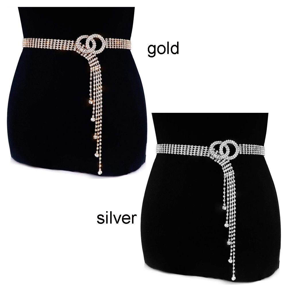 Fashion Rhinestone Chain Belt Adjustable Sparkle Tassels Crystal Waist ...