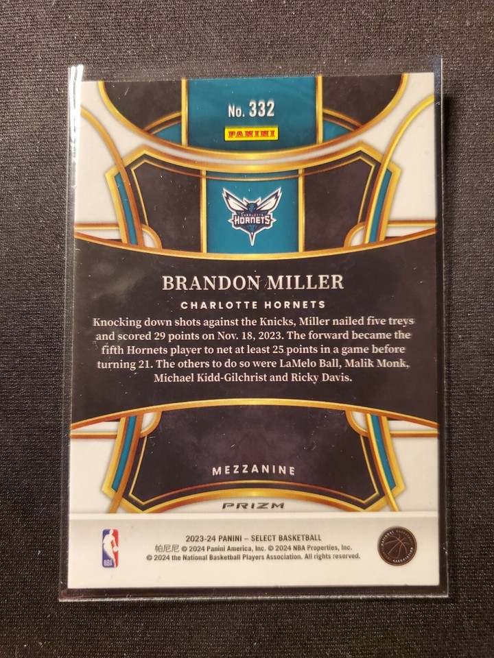 2023-24 Panini Select Brandon Miller MEZZANINE TECTONIC PRIZMS RC SP | eBay
