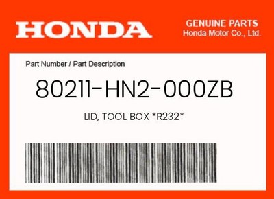 Honda Genuine Lid, Tool Box *R232* - 80211-Hn2-000Zb | eBay