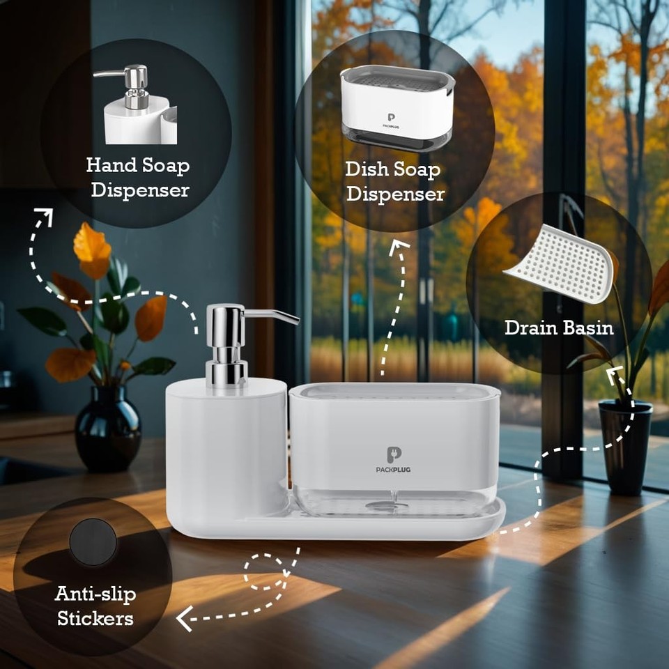 Automatic Dishwasher Soap Dispenser Set, Satisfying Squeeze Double Soap ...