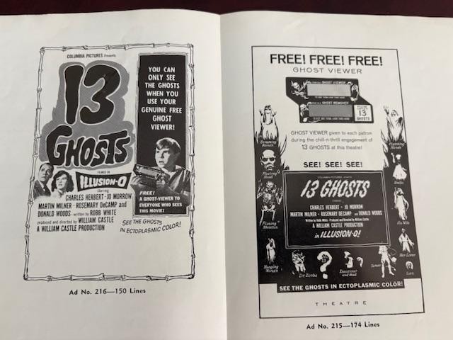 13 GHOSTS 1960 Rare Original Advertising Supplement Horror Film Ads ...