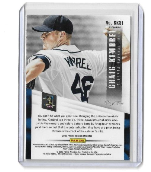 CRAIG KIMBREL 2013 PANINI SELECT SKILLS INSERT BLACK PRIZM 1/1 ONE OF ...