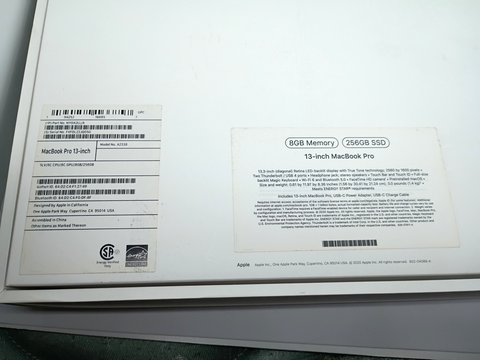 Apple MacBook Pro 2022 13"inch Model A2338 , 8GB , 256GB EMPTY BOX ONLY ...