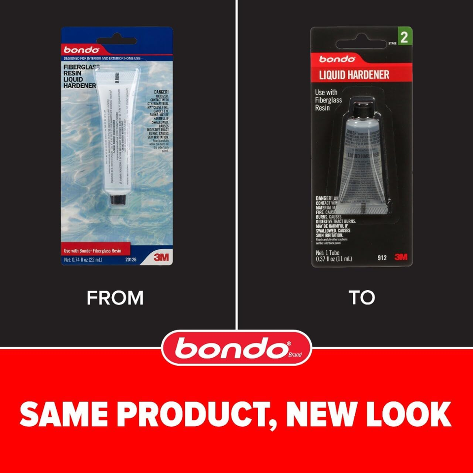 3M Bondo Liquid Hardener 1 Tube 0.37 Fl Oz., Use with Fiberglass Resin ...