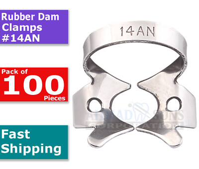 100 Pcs Endodontics Rubber Dam Clamps #14AN Dental Maxillary Winged ...