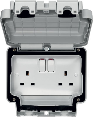 Hager WXPSS82 Weatherproof Switch Socket IP66 13 Amp - 2 Gang | eBay UK