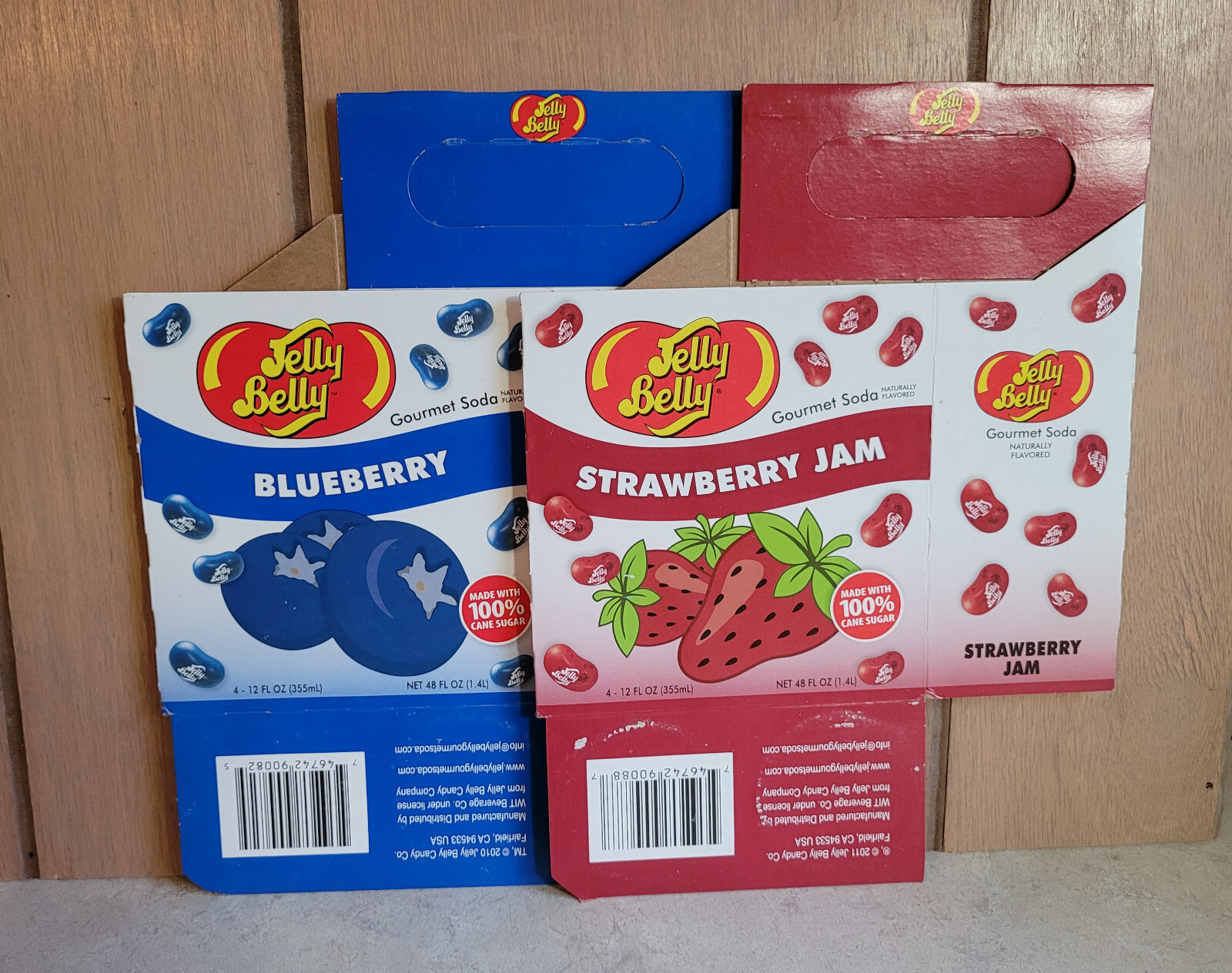 JELLY BELLY SODA Lot of 2 discontinued Cardboard 6-pack Cases Box ...