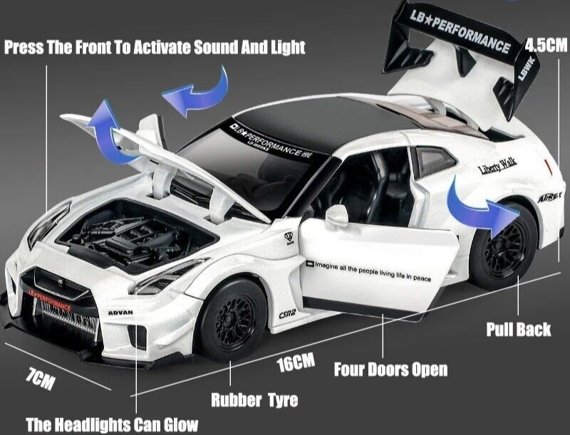 1:32 Nissan GTR R35 CSR2 Model Car Alloy Diecast Toy Vehicle Collection ...