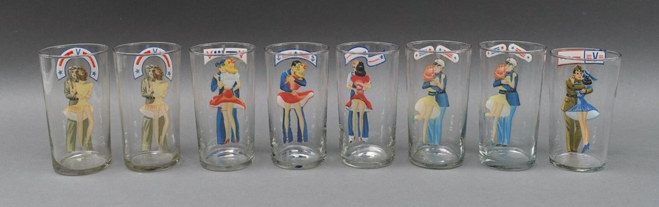 WWII Homefront Military Peek A Boo Pin Up Risqué Girlie Barware Glasses ...