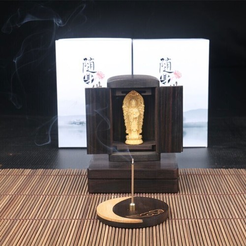 Mini Portable Buddhist Ebony Wood Altar Butsudan Shrine God+Guanyin ...