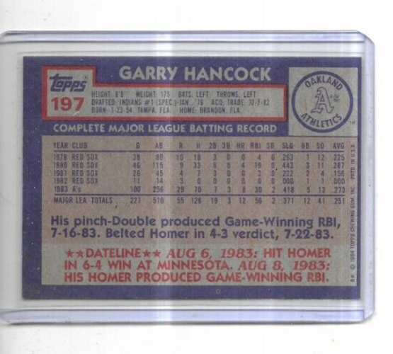1984 Topps #197 Garry Hancock Oakland Athletics | eBay