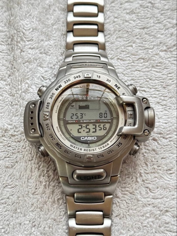 Casio Pro Trek PRT-4000 Full Titanium Diver's Watch Triple Sensor ...
