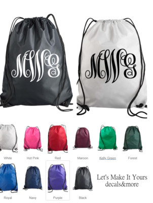 MONOGRAMMED NAME DRAWSTRING backpack GYM BAG TOTE NYLON PERSONALIZED ...