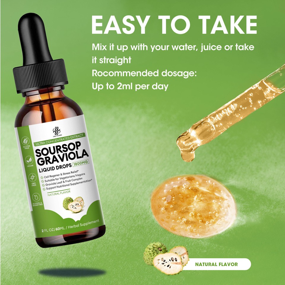 1-3x Soursop Graviola Extract Liquid Drop Immune Digestive Support ...