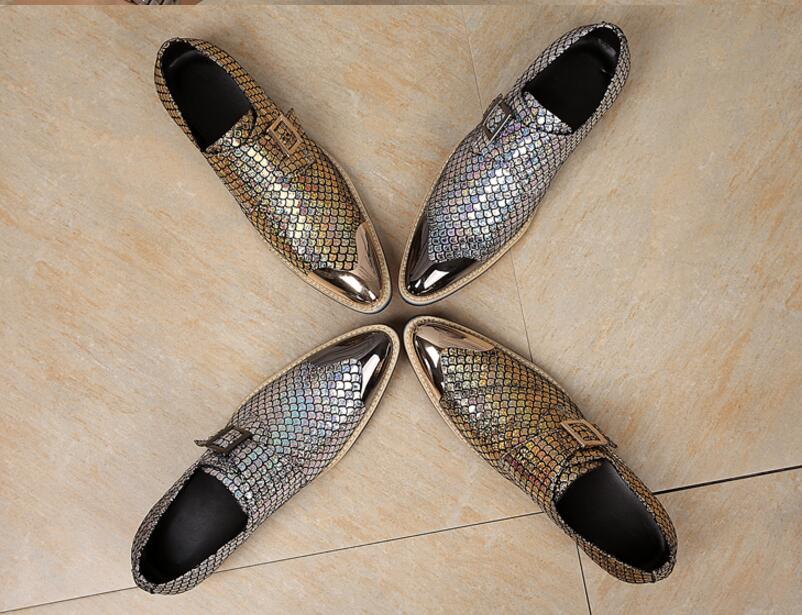 New Fashion Men's Fish Scale Metal Pointed Toe Hairstylist Leather ...
