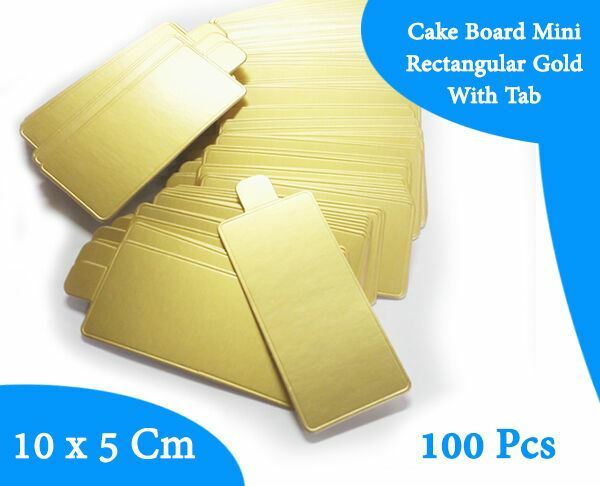 Cake Board Mini Rect Gold Tab 100Pk 10x5.5Cm Cupcake Slices Boxes ...