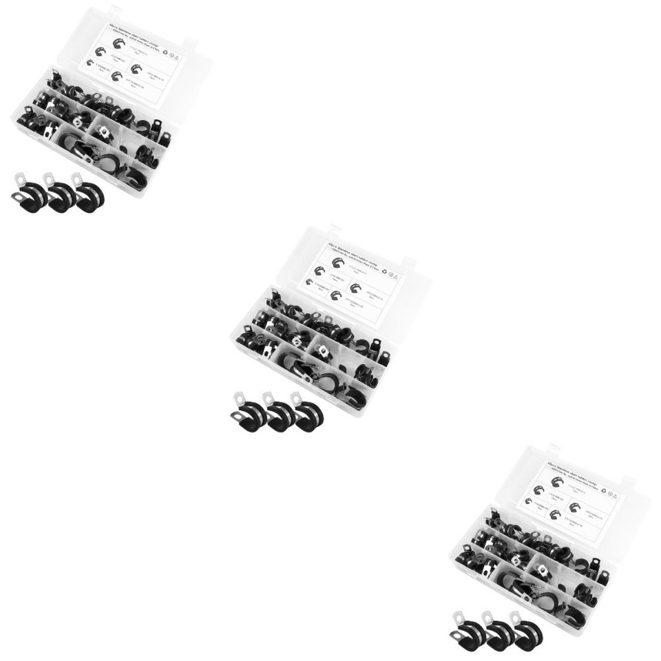 144 Pcs Cable Clamps Assortment Kit Stainless Steel Rubber Cushion Pipe ...