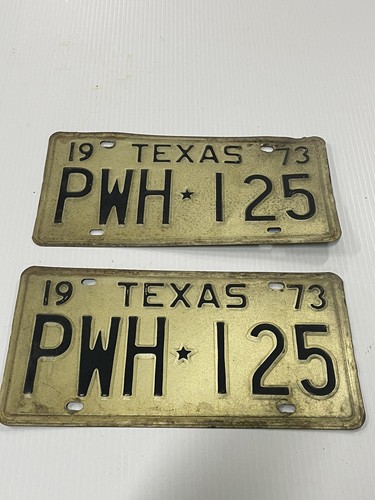 1973 TEXAS Original Pair License Plates Black & White Lone Star Metal ...