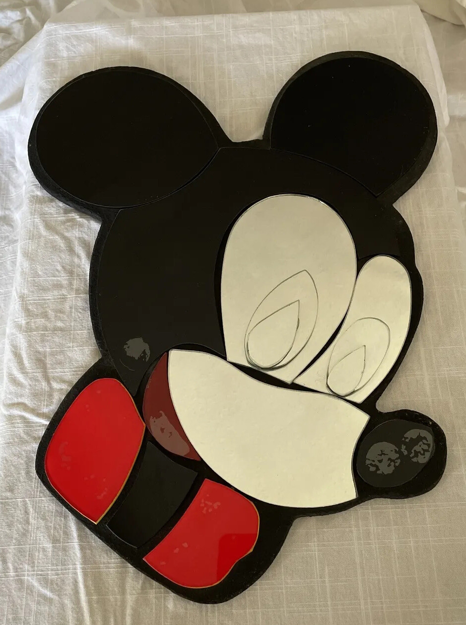 Rare Vintage Handmade Mickey Mouse Mirror Glass Wall Art Disneyana OOAK ...