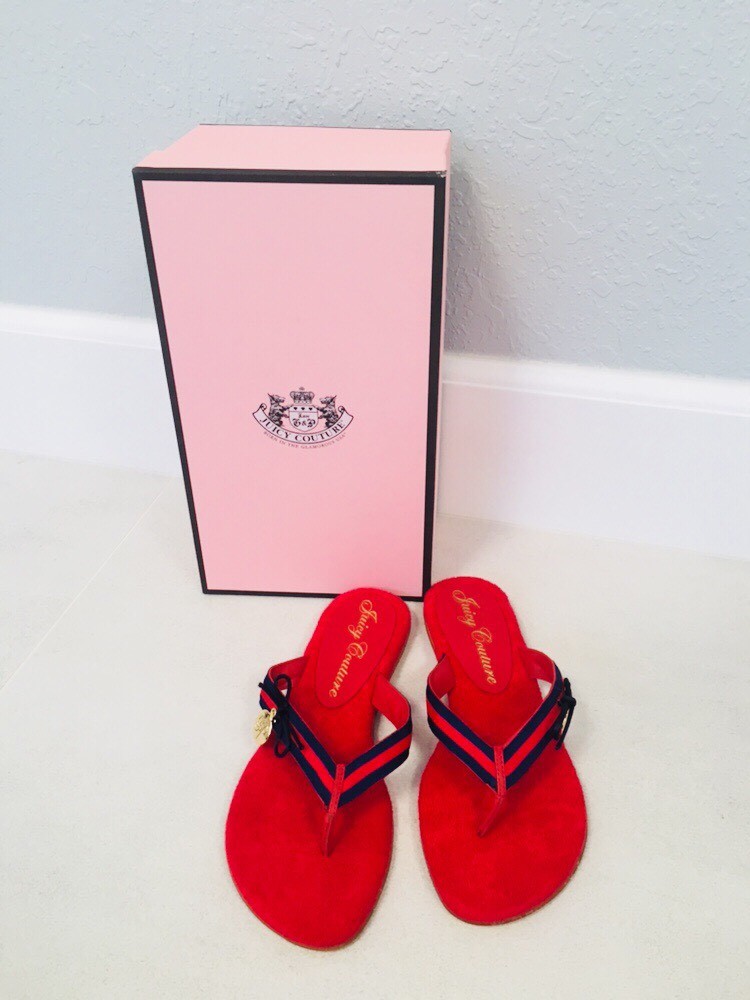 Juicy Couture Red Suede Gold Juicy Disc Thong Flip Flops Sandals 7M NIB ...